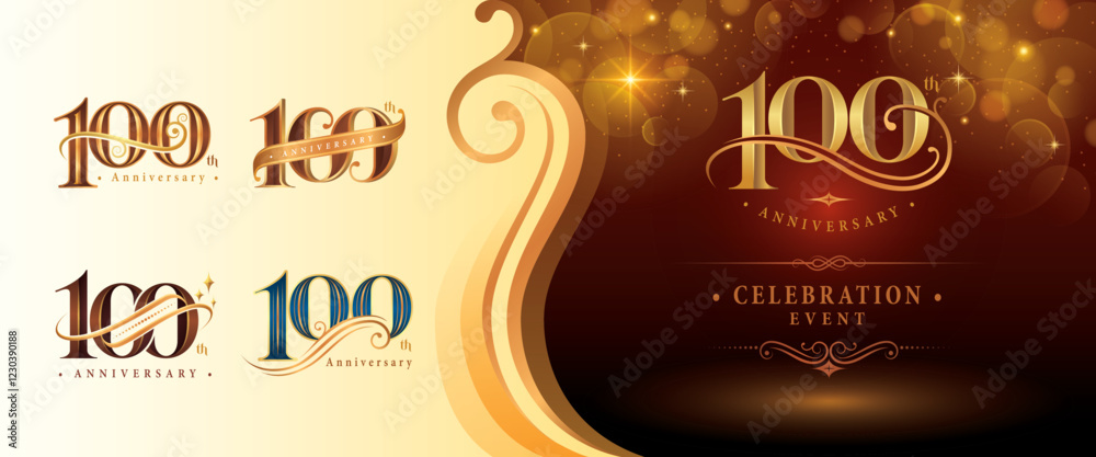 Set of 100th Anniversary logotype design, Hundred years Anniversary ...