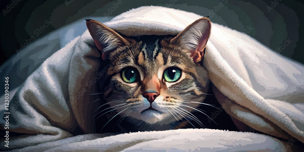 Pixel Art Cat Hiding Under Blanket, Sad Meme, Low Light, 8-bit, Crying ...