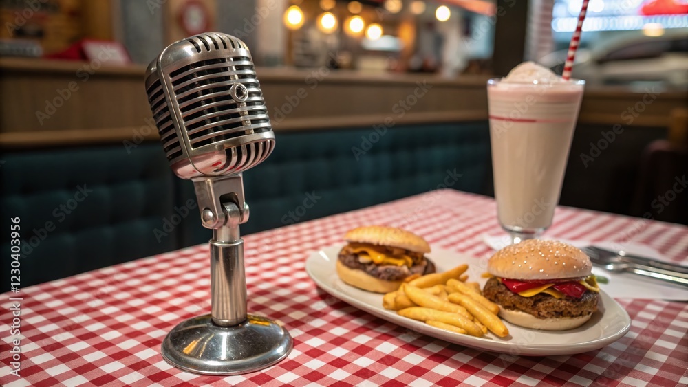 Retro Microphone & Vintage Food Still Life: A 1950s Diner Scene Stock ...
