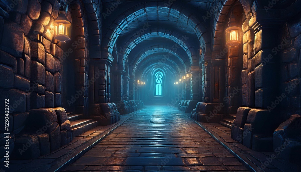 dark dungeon long medieval castle corridor Stock Photo | Adobe Stock