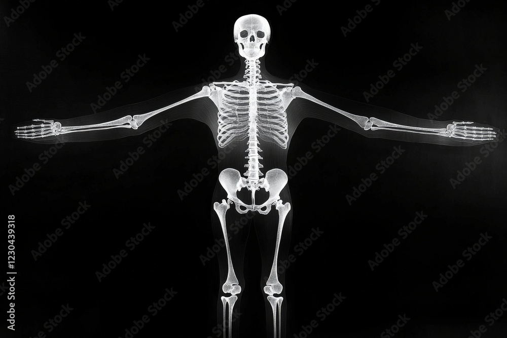 X-ray image of a human skeleton demonstrating full-body structure and ...