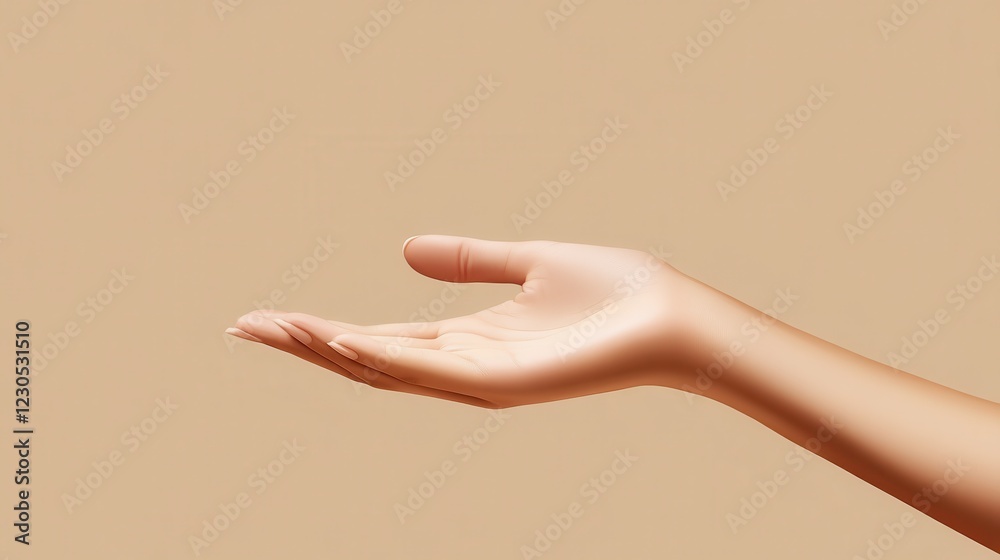 Beautiful woman hand isolated on brown background. Empty open female ...