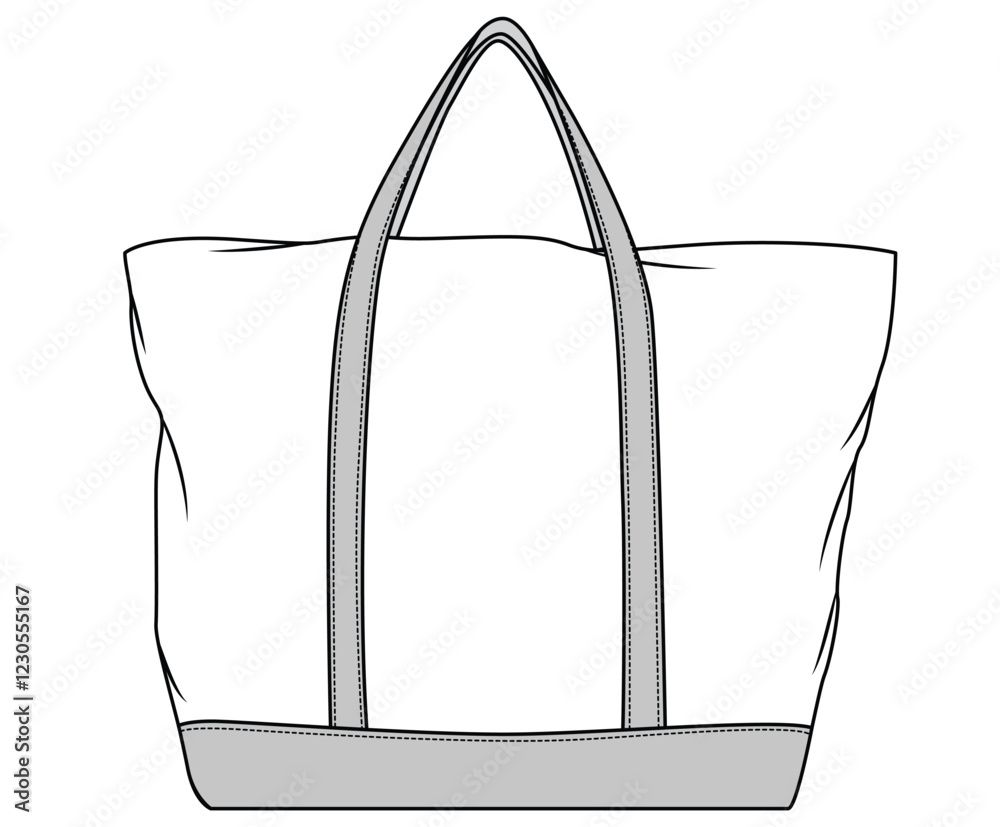 tote bag flat sketch vector illustration technical cad drawing template ...