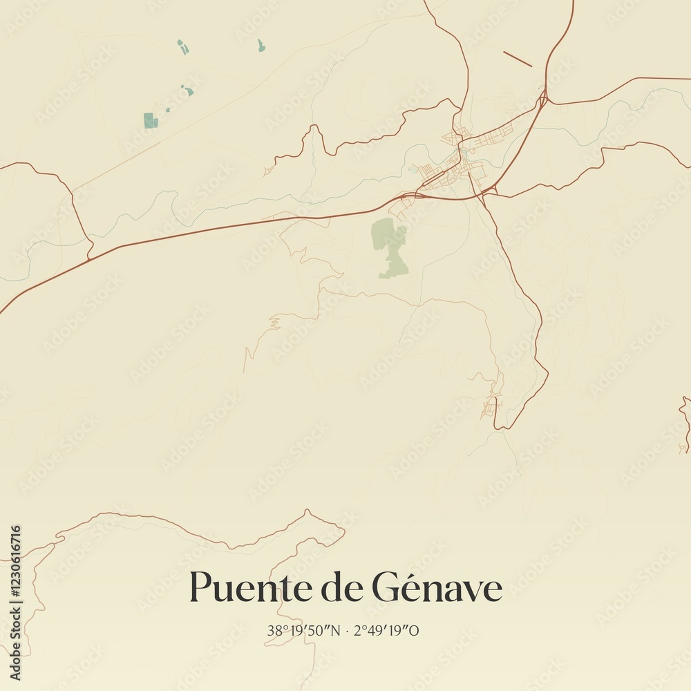 Retro Spanish map of Puente de G nave, Andaluc a. Vintage street map. Stock Illustration | Adobe ...