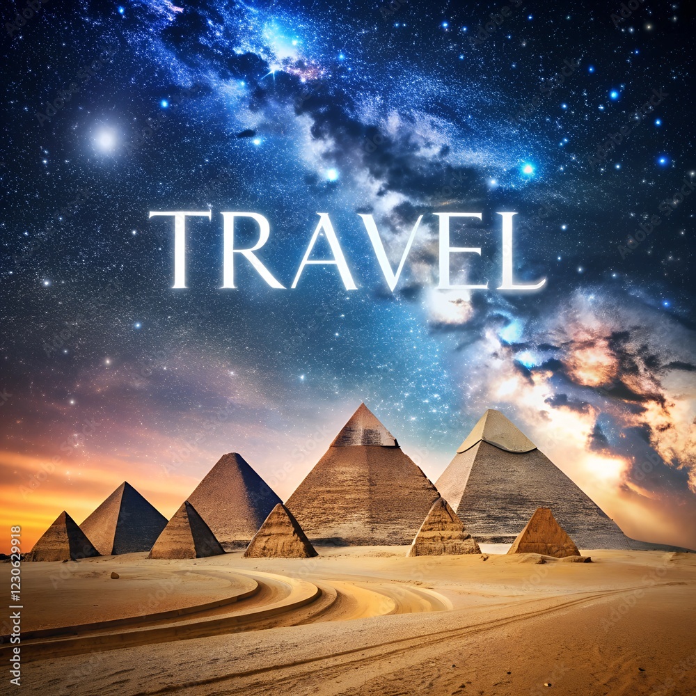 Egypt Pyramids Tourism Travel agency Logo Space Cosmos Background ...