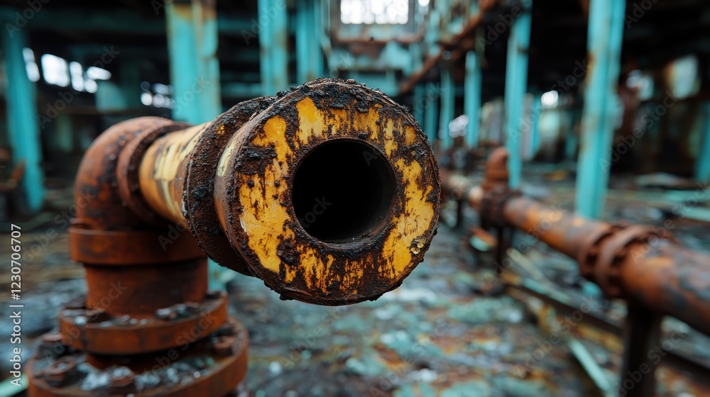 A close-up shot of a rusty industrial pipe showcasing its textures ...