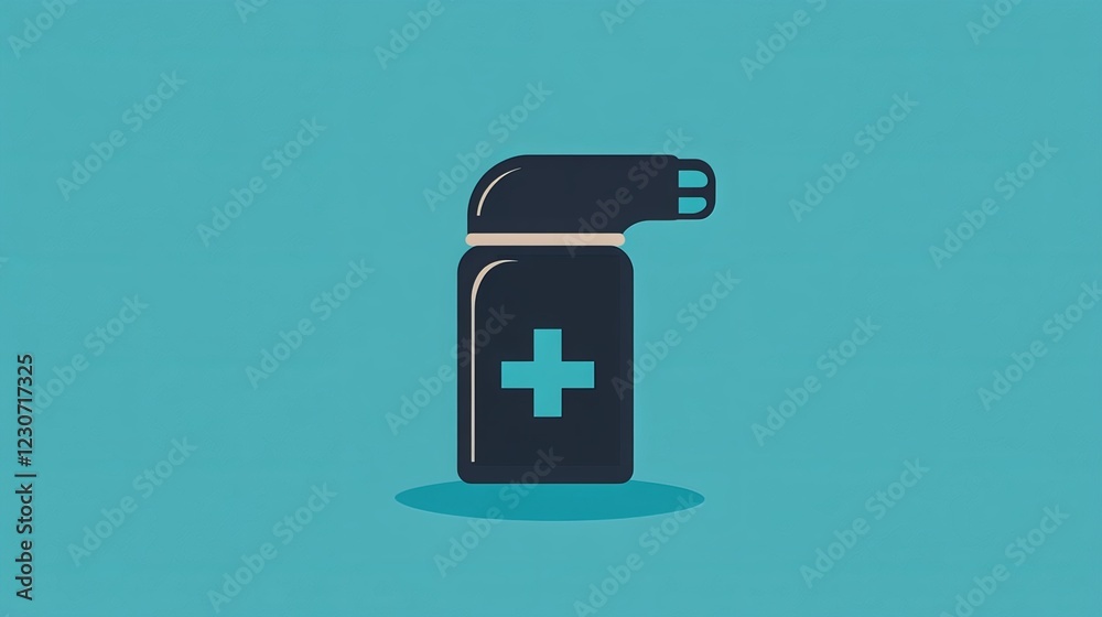 Black inhaler icon depicts respiratory health, asthma treatment, and ...