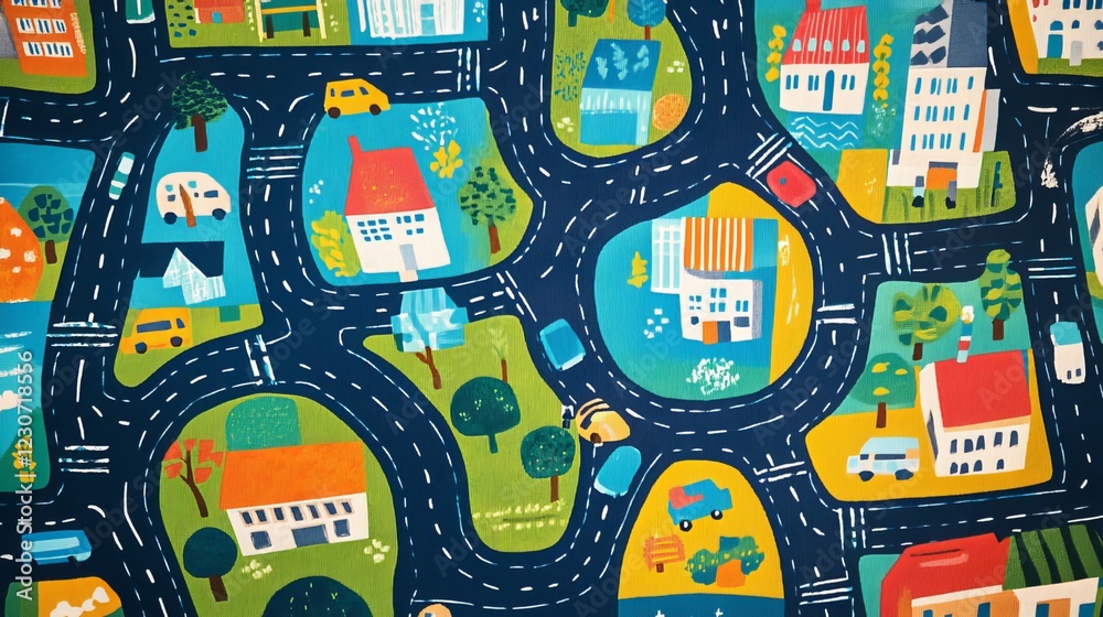 Charming children's maze featuring a city map, guiding them through ...