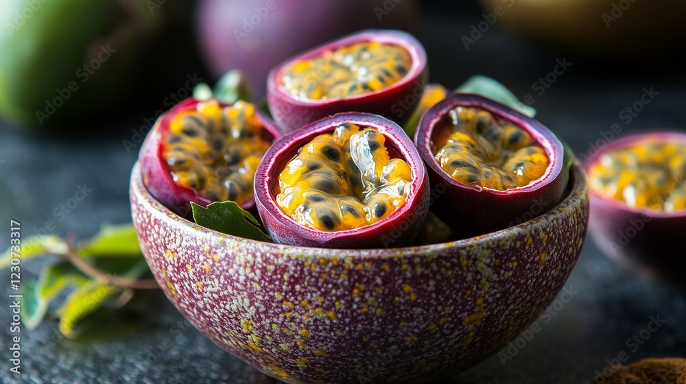 Photographic Burst of Passion Fruit, Purple and Yellow Details Captured ...