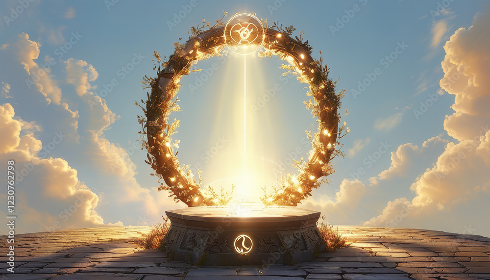 Easter themed product display podium background, Sacred light glow ...