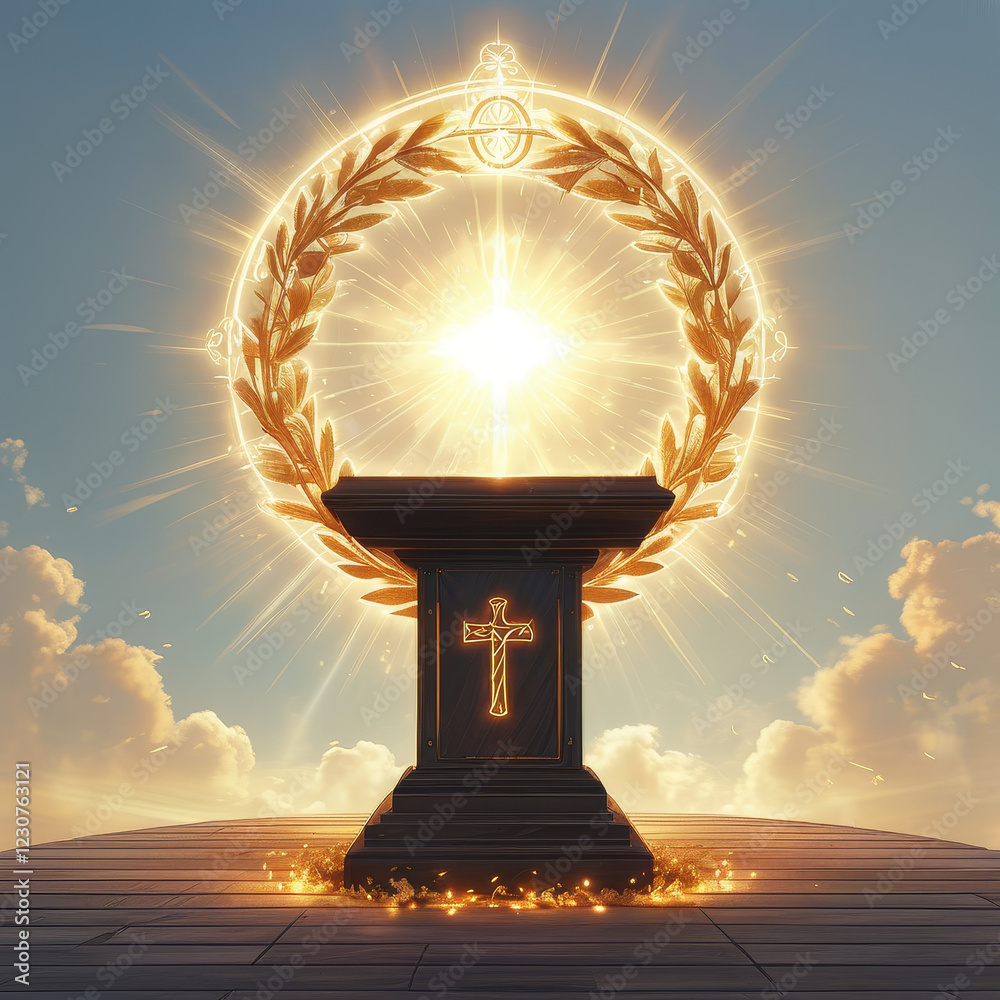 Easter themed product display podium background, Sacred light glow ...