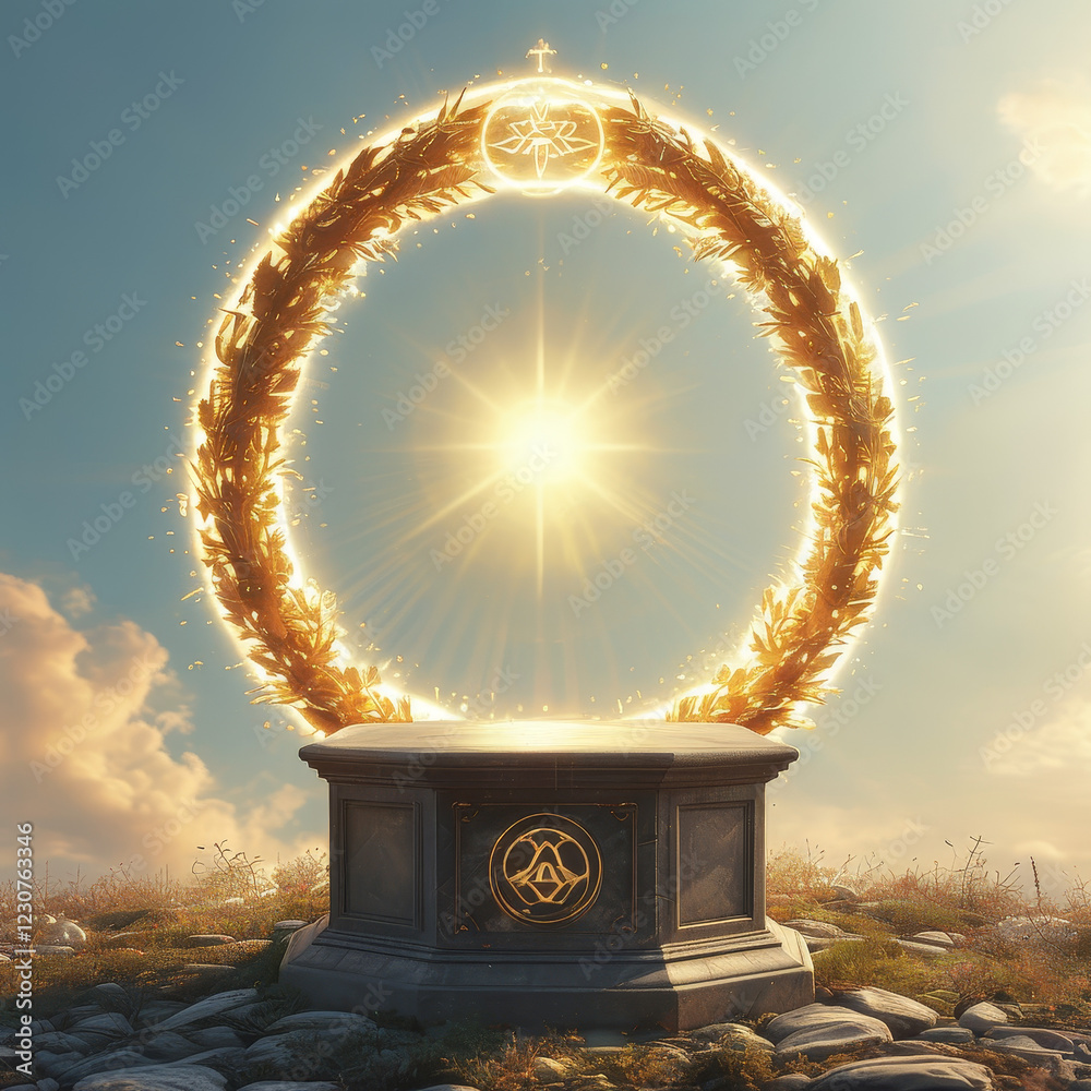 Easter themed product display podium background, Sacred light glow ...