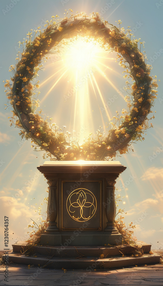 Easter themed product display podium background, Sacred light glow ...