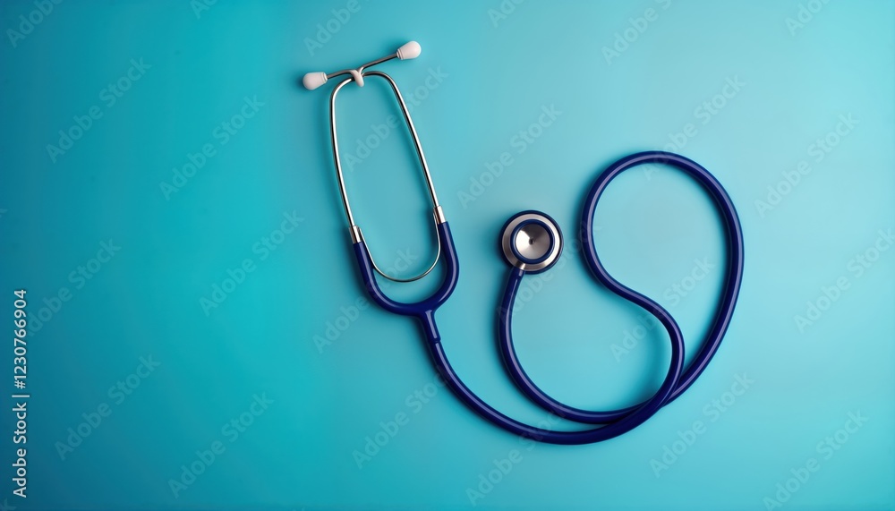 Blue medical stethoscope on bright turquoise background. Healthcare ...
