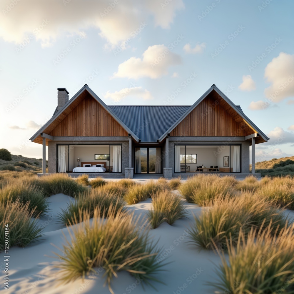 Zdjęcie bez tantiem: Modern two-story house with timber cladding, metal ...