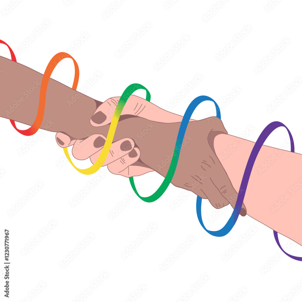 Helping hand with rainbow flag strings. Tolerance and freedom concept ...