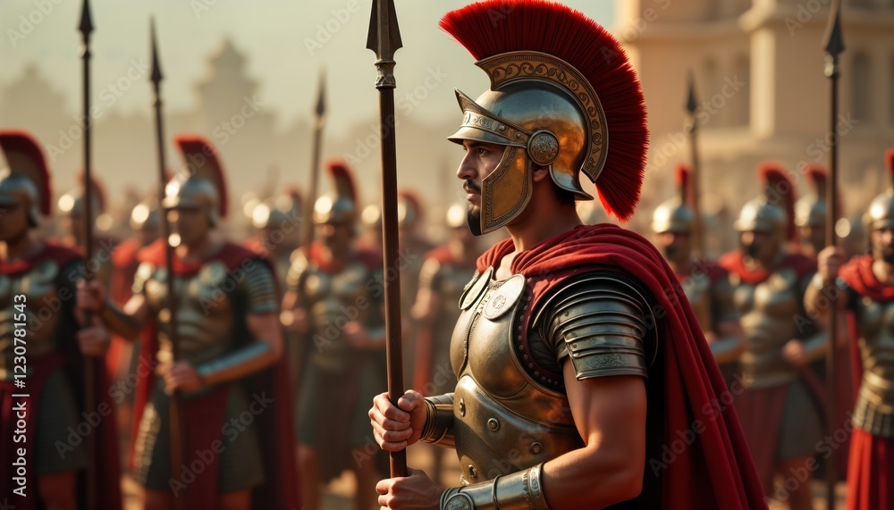 Ancient Greek hoplite in bronze armor stands defiantly against Persian ...