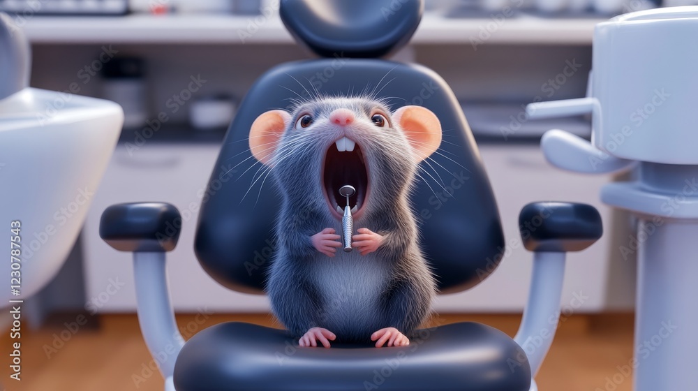 Ilustración de Stock In the cartoon, a mouse is seated in the dentist ...