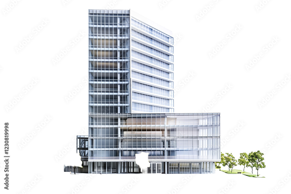 High-rise Office Building Model Featuring Modern Architectural Design With a Transparent ...