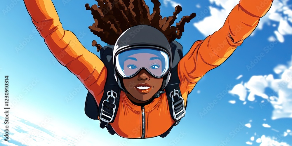 2d animation african american woman skydiving Stock Illustration ...