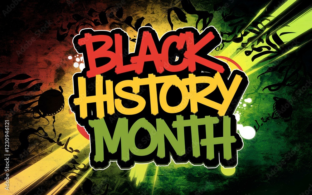 Black History Month text in graffiti-style font with red, yellow, and ...