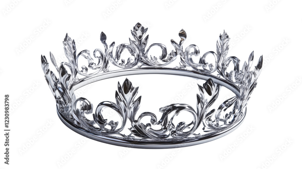 Silver crown with floral ornaments on transparent background ...