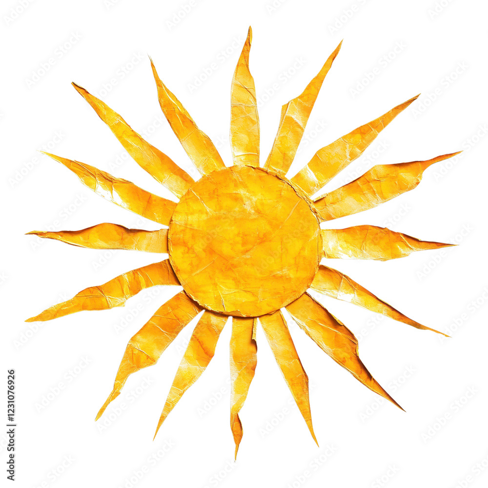 Bright yellow torn paper sunburst with jagged edges and bold beams ...
