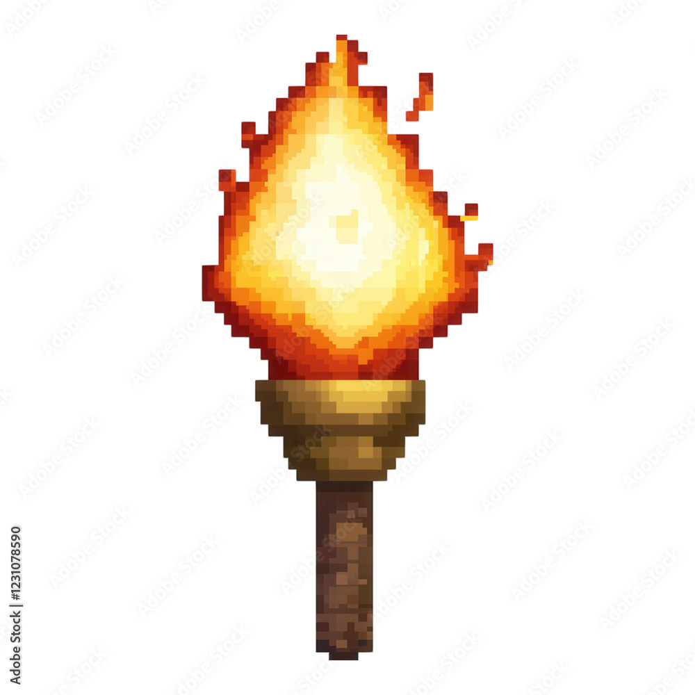 Pixel art torch icon, flickering flame design, perfect for cave ...