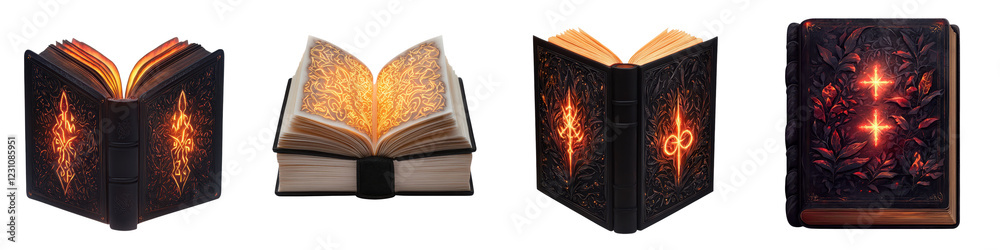 Glowing Mystic Tome with Fiery Occult Symbols on the Cover and Spine of ...