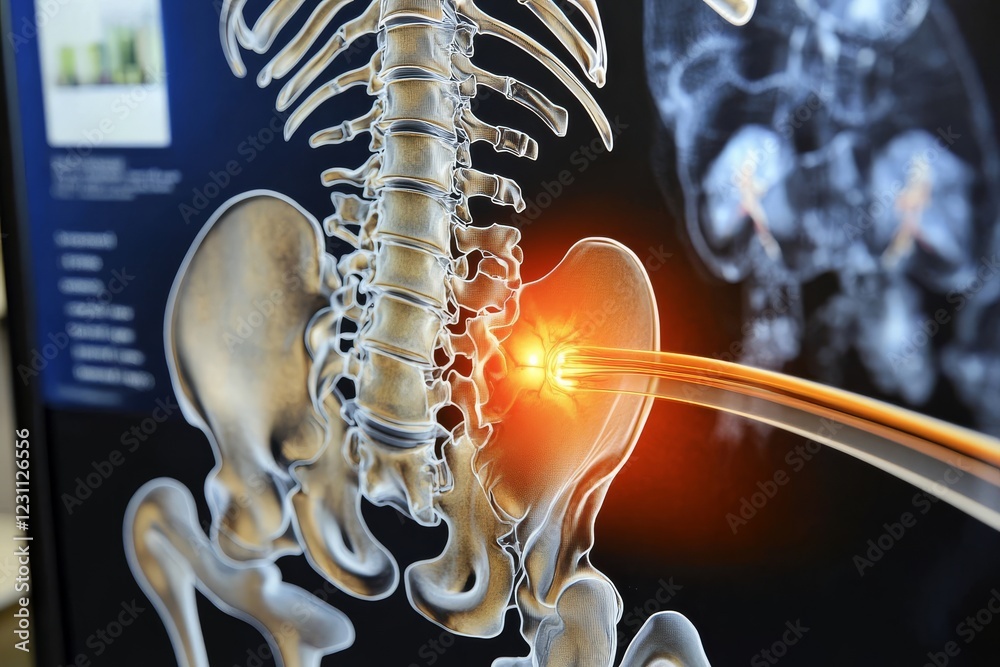 Medical illustration depicting the human spine and pelvis anatomy ...