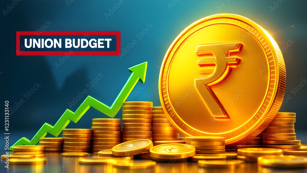 Indian union budget illustration with digital glowing map of India and ...