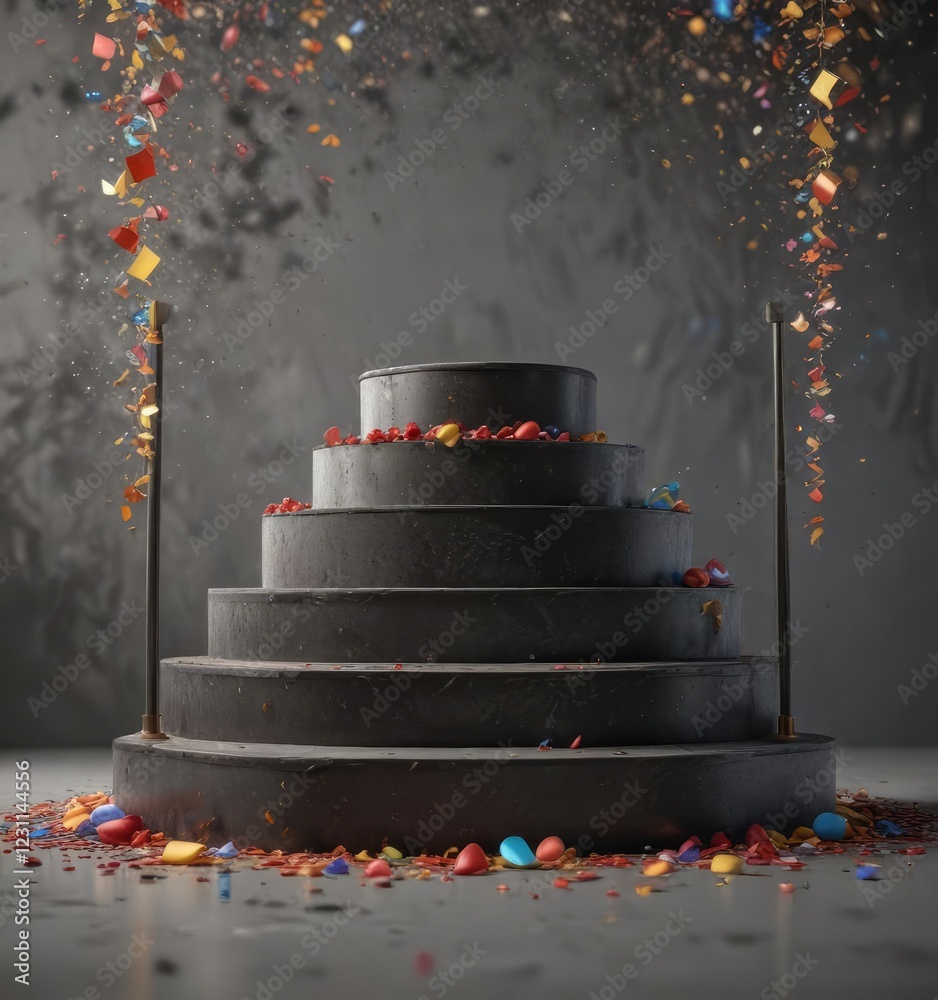 Podium with confetti for first, second, and third place, rewards ...