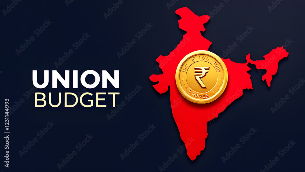 Indian union budget illustration with Indian map and rupees coin ...