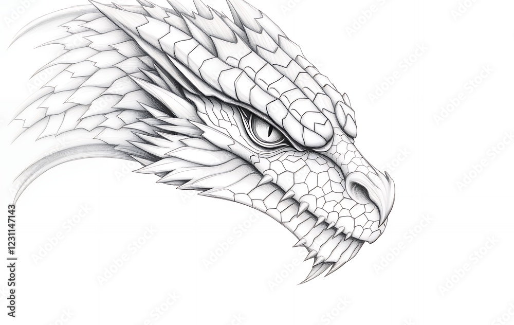 Dragon Head Drawing Sketch Illustration on Transparent Background ...
