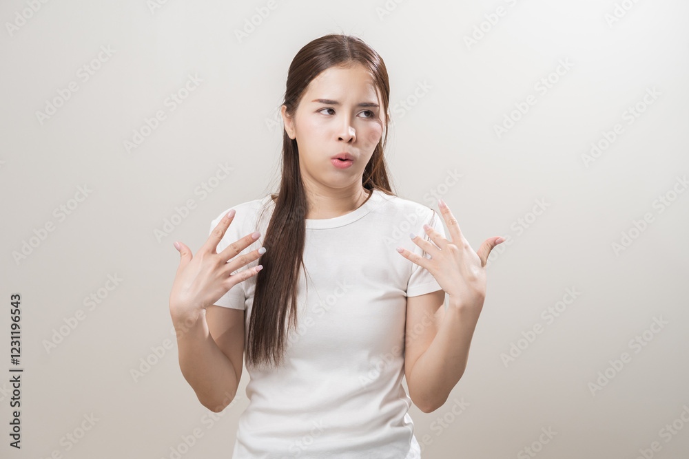 Hot weather and health care concept asian young woman suffering from ...