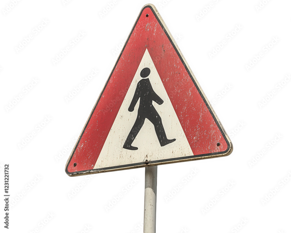 Warning sign indicating pedestrian crossing with walking figure. This ...