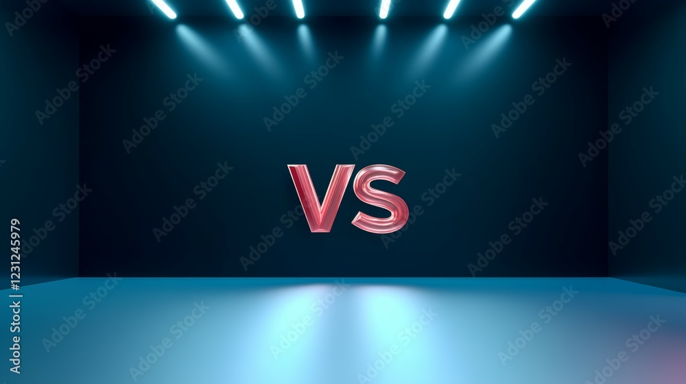 Sleek "VS" background with red metallic text, blue spotlight beams, and ...