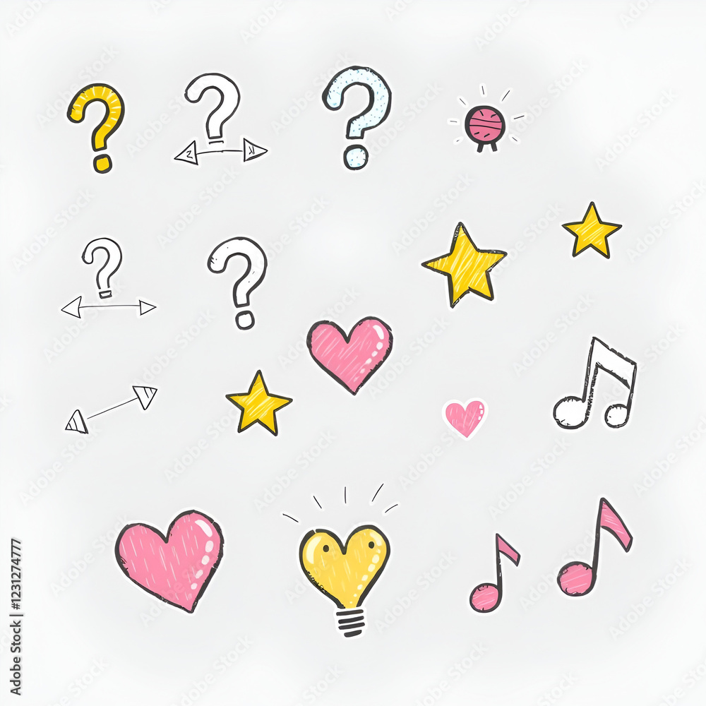 Foto de Stock Cute doodle icons, wiggle animation stickers: question ...