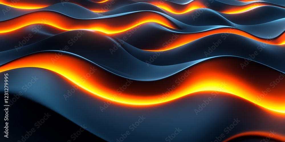 Futuristic curved and wavey lines, 3D, reflective, orange and dark gray ...