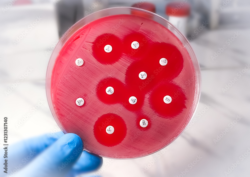 Antimicrobial susceptibility testing in petri dish. Antibiotic ...