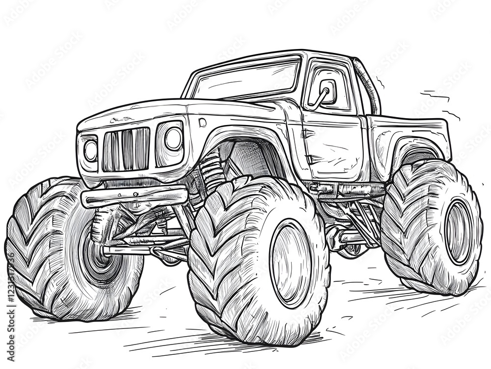 Monstrous Offroad Truck Outline Drawing for Kids Coloring Stock ...