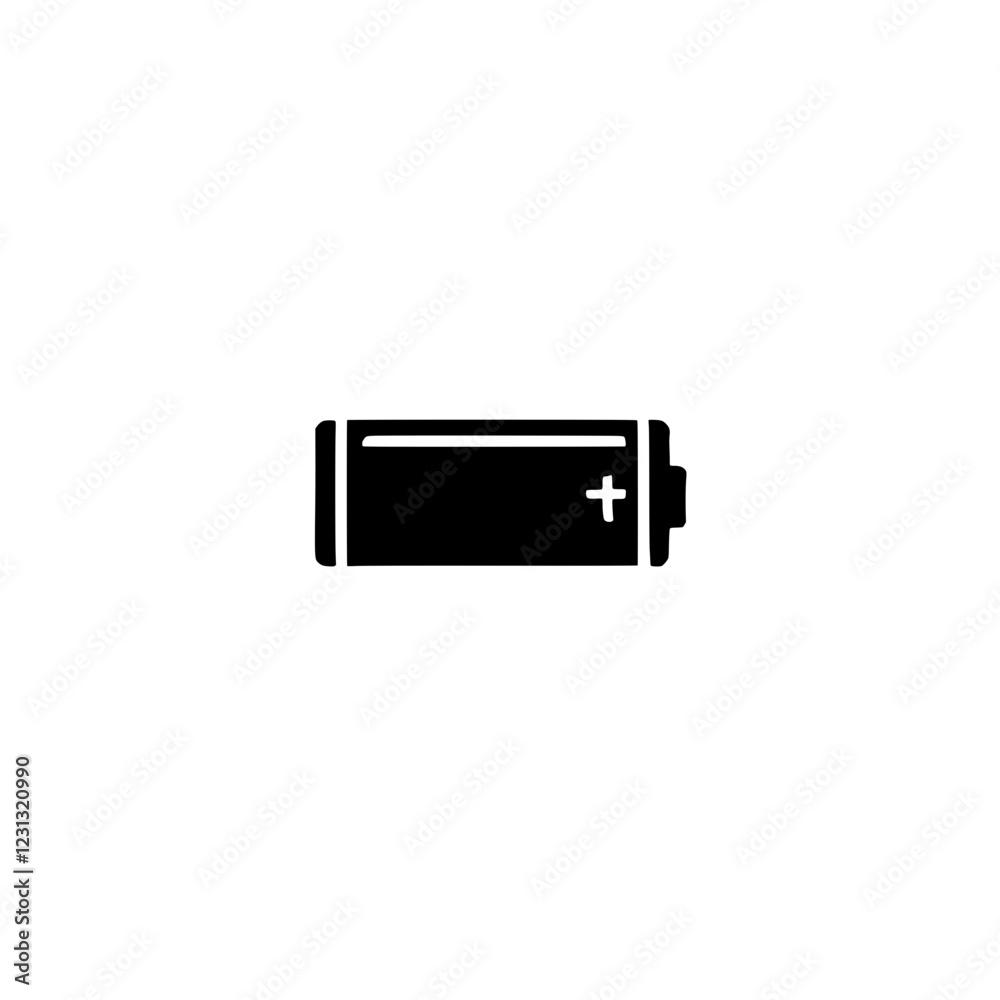 Battery Icon: Simple black and white icon of a battery with a plus ...