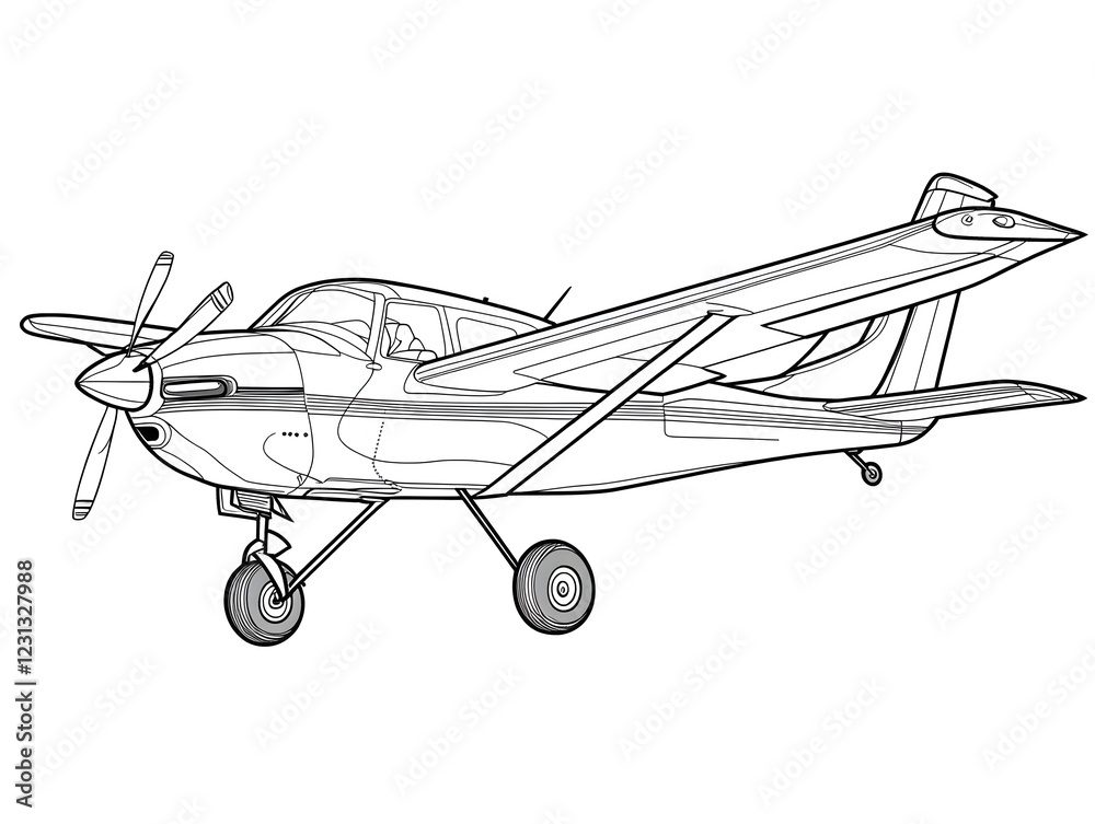 Stylized Outline Drawing of a Propeller Driven Aircraft for Educational ...