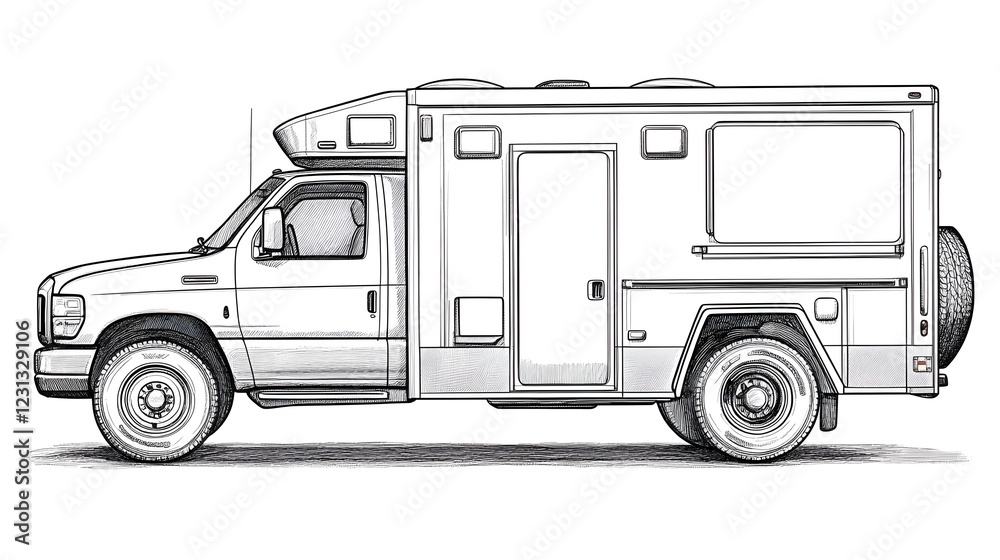 Professional Emergency Vehicles Outlined in Simple Line Drawing for ...