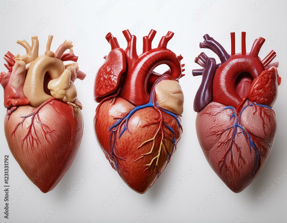 Human heart anatomy. Set of realistic human heart isolated on white ...