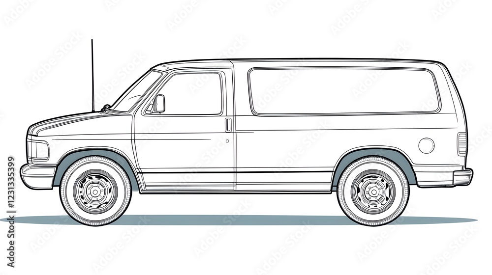 Professional Utility Van Truck Blueprint Line Art for Kids Coloring ...