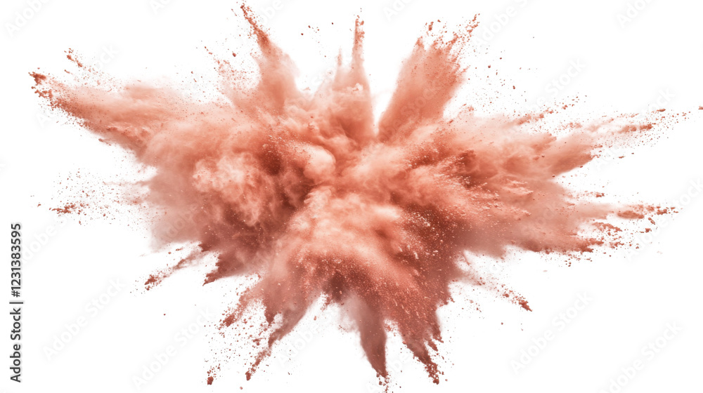 Coral pink powder exploding on transparent background for design ...