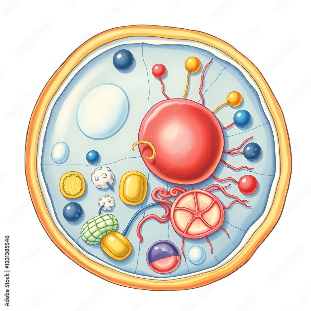 Illustration of an animal cell, showcasing various organelles like the ...