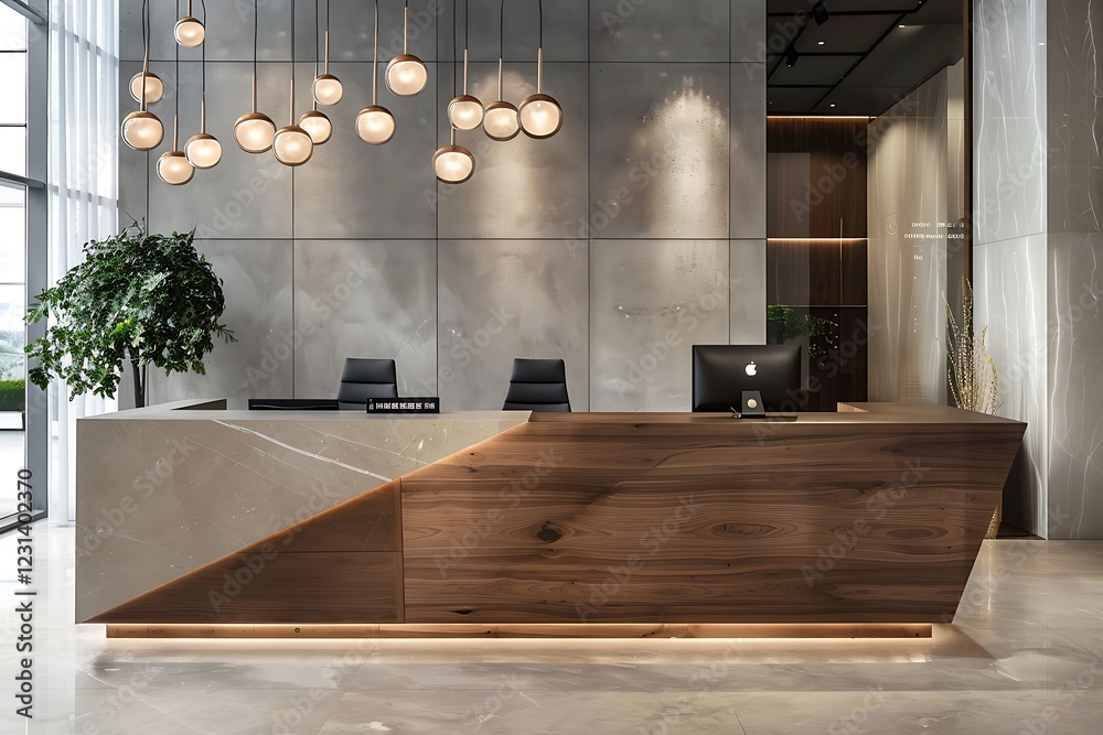 Foto de Stock Interior of luxury hotel reception hall with front desk ...