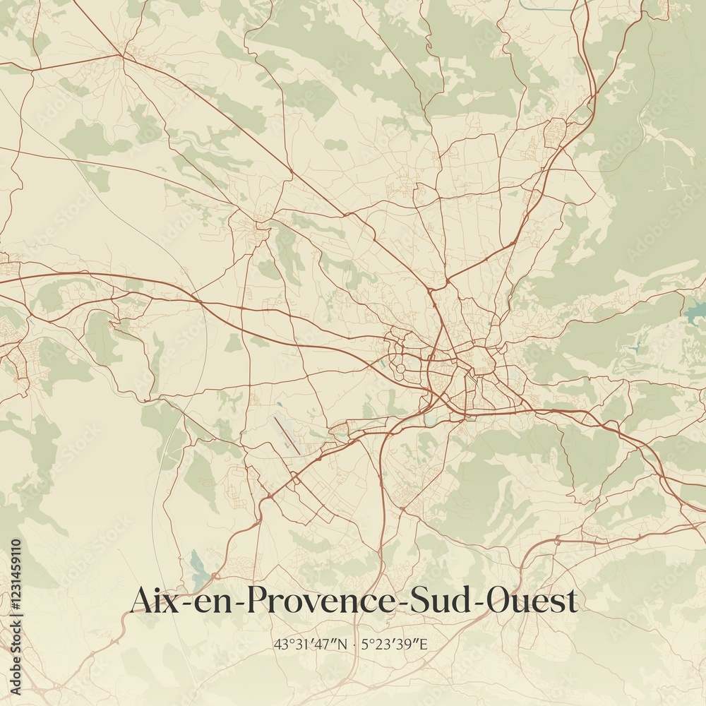 Retro map of Aix-en-Provence-Sud-Ouest, Provence-Alpes-C te d'Azur ...